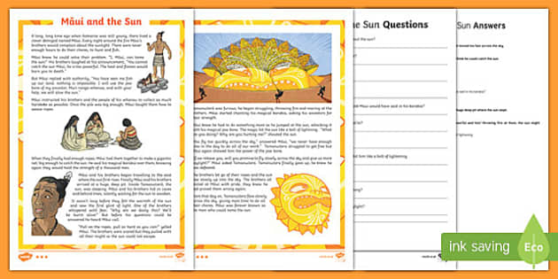 Māui and the Sun Differentiated Reading Comprehension Worksheet