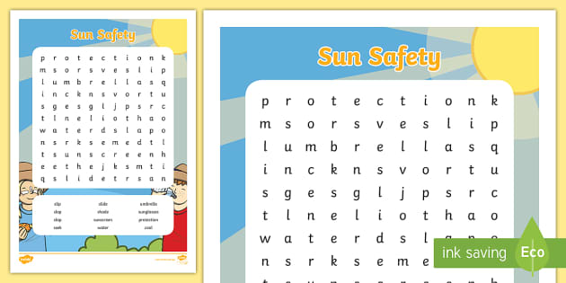 Sun Safety Word Search - English