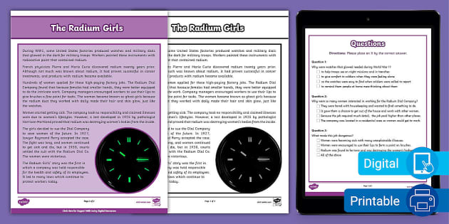 Radium Girls Reading Passage | Women’s Equality | Twinkl USA