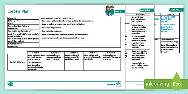 Contractions Lesson Plan - Level 6 Week 22 Plan - Twinkl