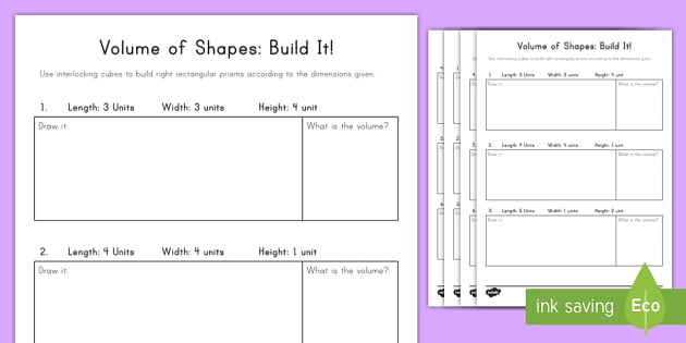 Volume of Shapes: Build It! (2) Worksheet (teacher made)