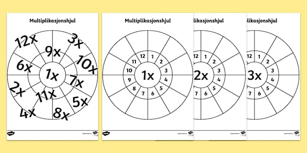 FREE! - Multiplikasjonshjul fra 1- til 12-gangen | Arbeidshefte