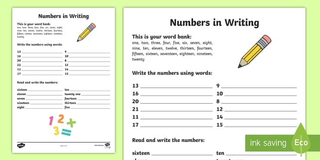 Numbers in Writing Worksheet / Worksheet (teacher made)