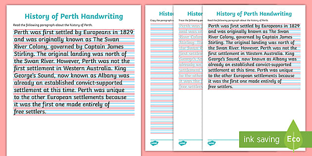 History of Perth Handwriting Worksheets (teacher made)