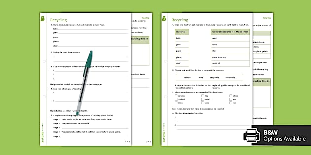 KS3 Recycling Homework Worksheet |Science | Beyond - Twinkl