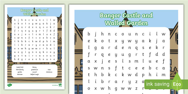 Word Search Bangor Castle and Walled Garden