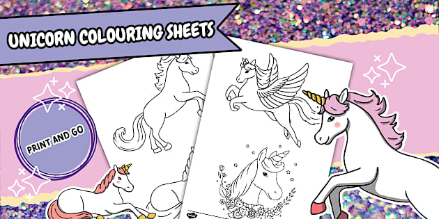 Unicorn Colouring Sheets