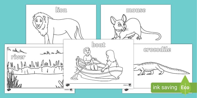 Row, Row, Row Your Boat Picture and Word Colouring Pages