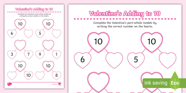 👉 Valentine's Adding to 10 Activity Sheet (teacher made)