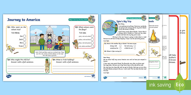 KS1 A Journey to America Focused Reading Skills Comprehension Pack