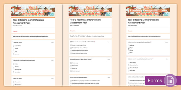 Year 3 Reading Comprehension Google Forms Assessment Pack