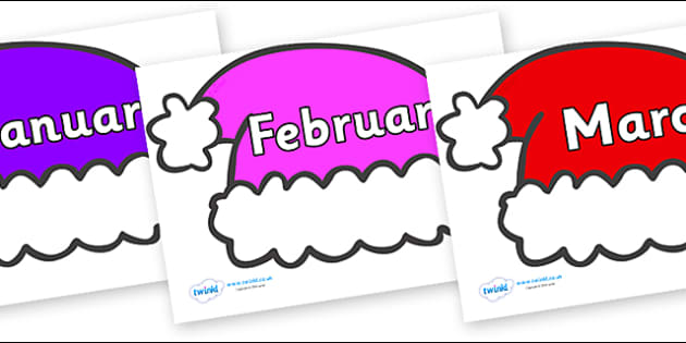 Months of the Year on Santa Hats (Teacher-Made) - Twinkl