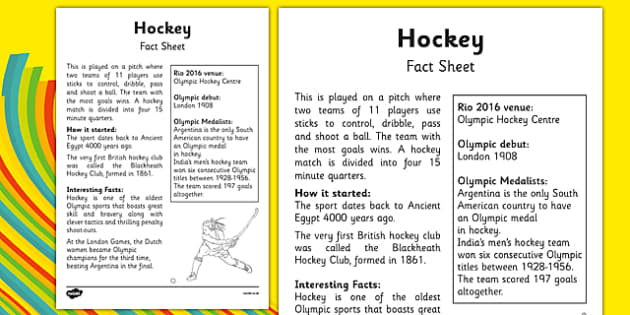 The Olympics Hockey Fact Sheet (teacher made)