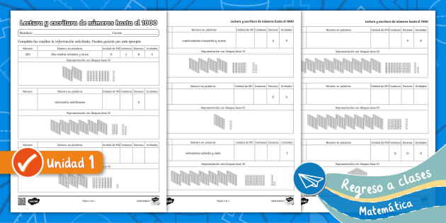 Hoja de Trabajo: Escritura y Lectura de Números hasta 1.000