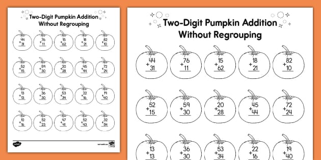 Two-Digit Pumpkin Addition Without Regrouping Activity