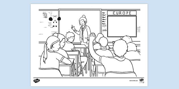 FREE! - Children in Classroom Hand Up Colouring | Colouring Sheets