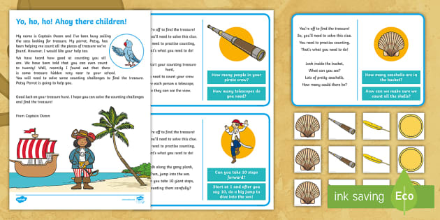 Pirate Maths - Counting Treasure Hunt Activity Pack - Twinkl