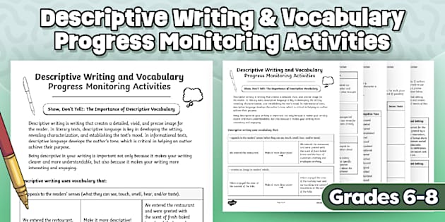 Descriptive Writing and Vocabulary Progress Monitoring Activities for ...