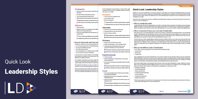 Quick Look: Leadership Styles (teacher made) - Twinkl