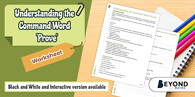 Proving Command Word Worksheet for Maths