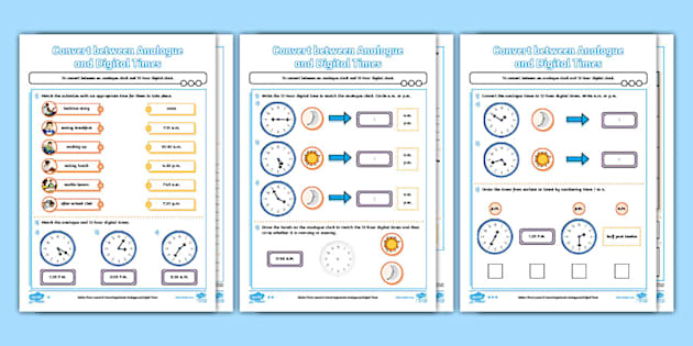 👉 Convert between Analogue and Digital Time Differentiated Maths Worksheets