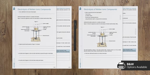 Electrolysis of Molten Ionic Compounds Worksheet - Twinkl