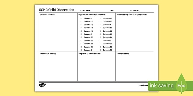 OSHC Child Observation Sheet (teacher made) - Twinkl