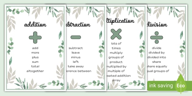 👉 Botanical Maths Signs and Vocabulary Posters - Twinkl