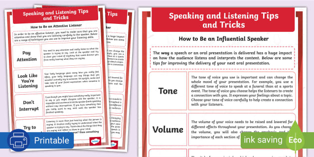 Speaking and Listening Tips and Tricks Poster (Teacher-Made)