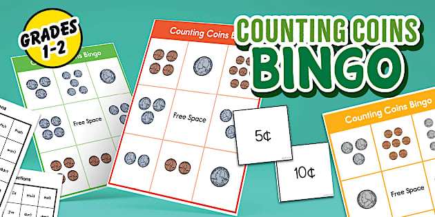 Counting Coins Bingo Game for 1st and 2nd Grade - Twinkl