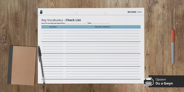 Key Vocabulary Checklist (teacher made) - Twinkl