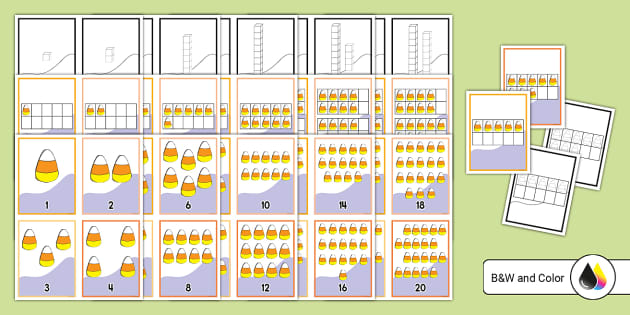 Candy Corn Flash Cards Numbers 1-20 Set for K-2nd Grade