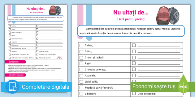 Nu uitați de… – Listă pentru părinți