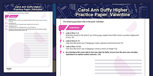 Carol Ann Duffy Higher Practice Paper: Valentine - Twinkl