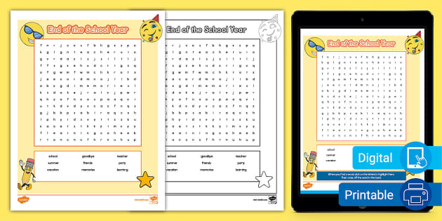 End of School Year Word Search for K-2nd Grade - Twinkl