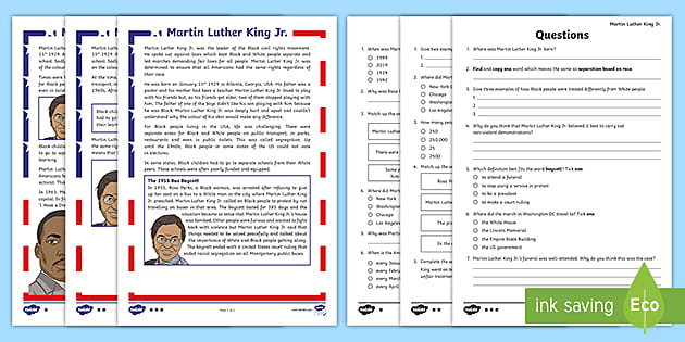 *NEW* LKS2 Martin Luther King Differentiated Reading Comprehension Activity