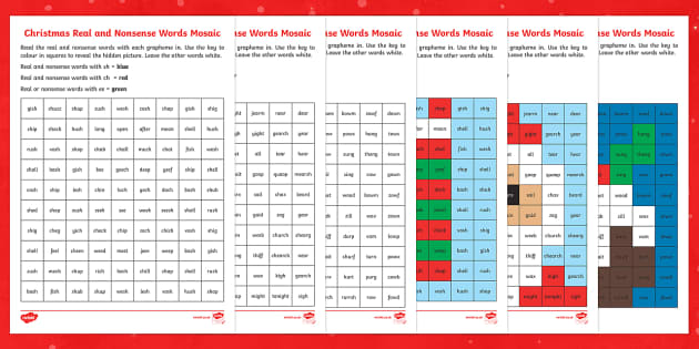 Christmas Phase 3 Phonics Mosaics - Christmas, phonics, phase 3, real and
