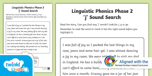 Linguistic Phonics Phase 2 ‘j’ Sound Search Activity Sheet