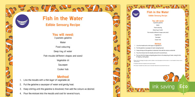 Fish in the Water Edible Sensory Recipe (teacher made)