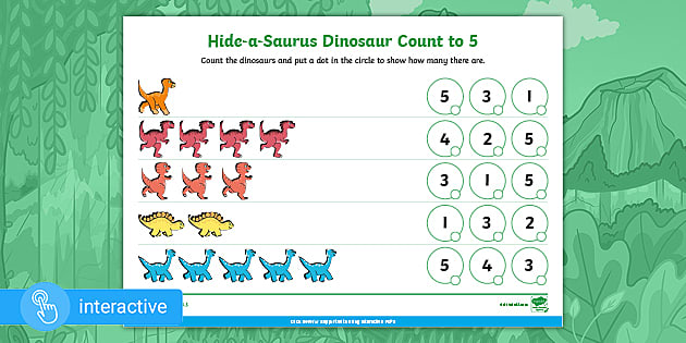 👉 Interactive PDF: Hide-a-Saurus Dinosaur Count to 5 Activity