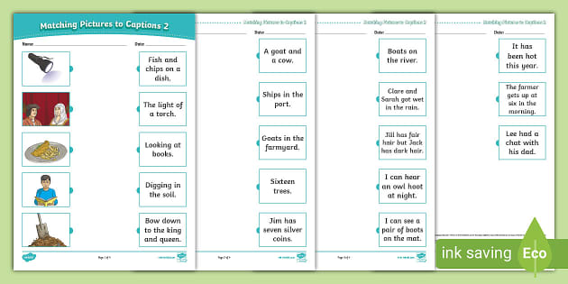 Matching Pictures To Captions Phonics Worksheet 2 Twinkl