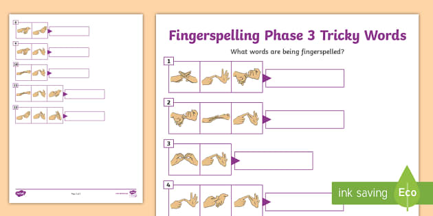 Fingerspelling Phase 3 Tricky Words Comprehension Worksheets
