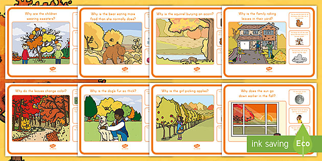 Fall Cause and Effect Scene and Question Cards - Twinkl