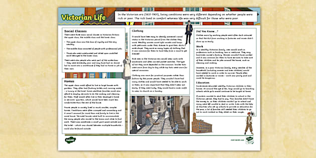 Victorian Social Classes - Fact File (teacher made) - Twinkl