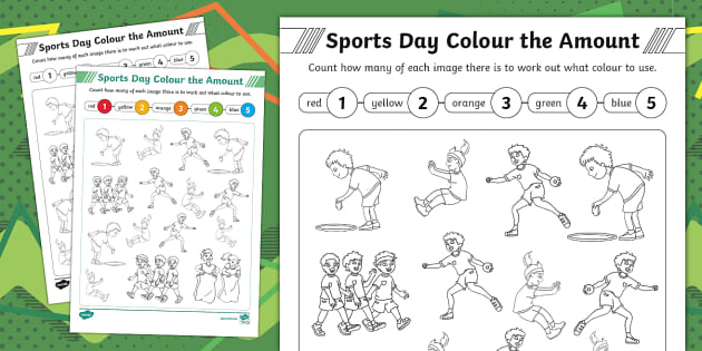 👉 Sports Day Colour the Amount Worksheet (teacher made)