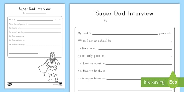 Super Dad Interview Worksheet / Activity Sheet - Father's Day for Early