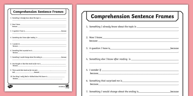 Eighth Grade Comprehension Sentence Frames Activity - Twinkl
