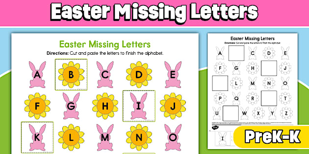 Easter Missing Letters Cut and Paste Worksheet for PreK-K
