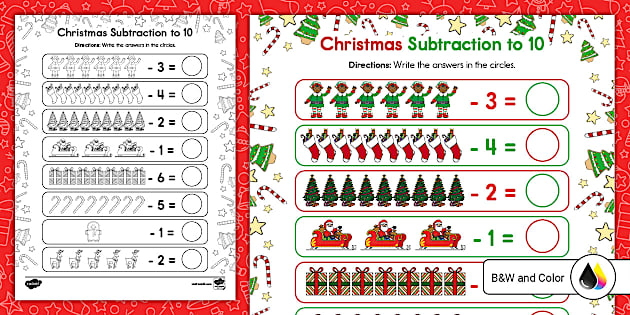 Christmas Subtraction to 10 Activity - Twinkl