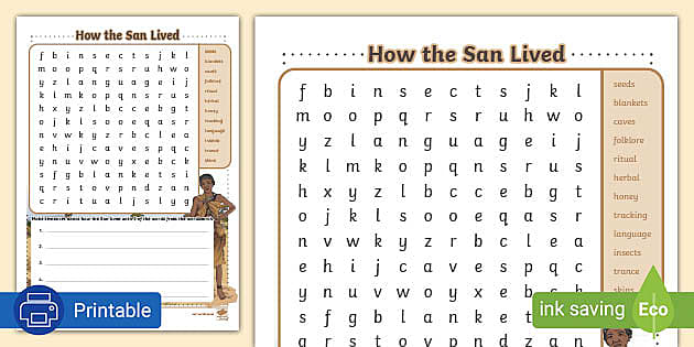 How the San Lived - Wordsearch Plus (teacher made) - Twinkl